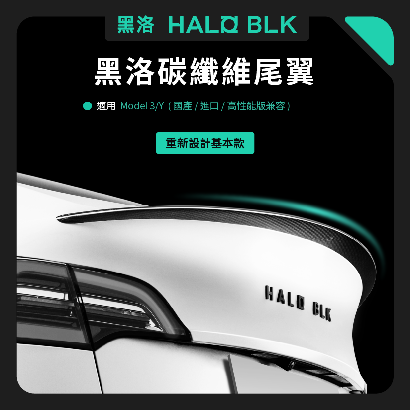 Halo BLK Model 3/Y 真碳纖維尾翼 - 啞黑